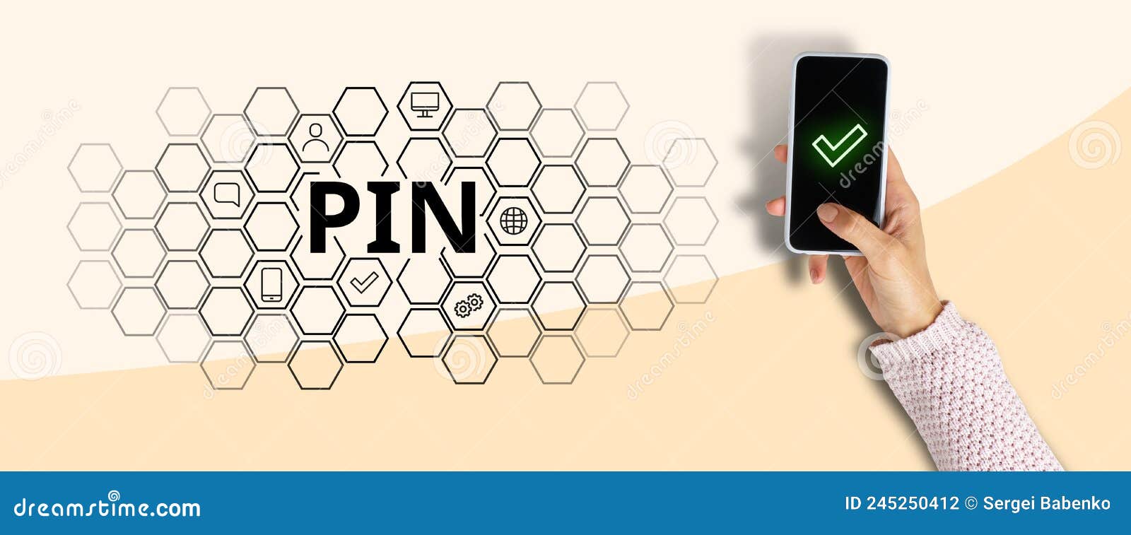 Acronym PIN or Personal Identification Number. Hand Holding Smartphone ...