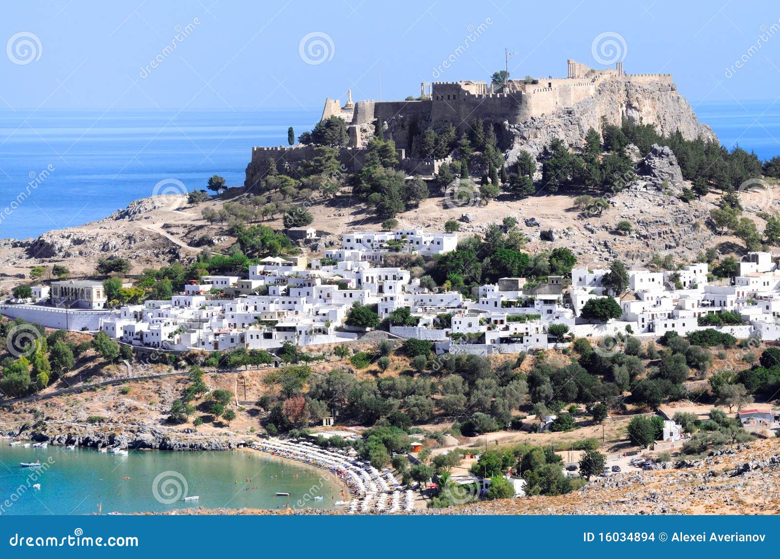 Acropolis in the Ancient Town Lindos Stock Photo - Image of beach ...