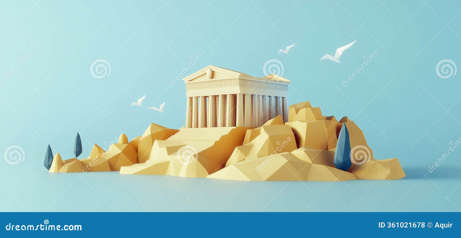 Acropolis of Athens. 3D Rendering of Acropolis in Greece in Simple Low ...