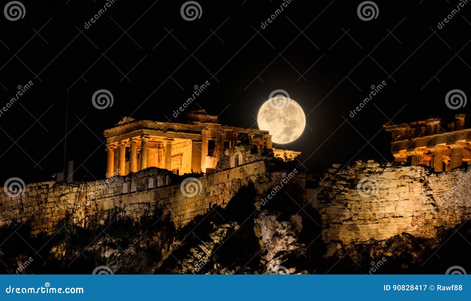 Acropolis of Athens, Greece at a Full Moon Night Stock Image - Image of ...