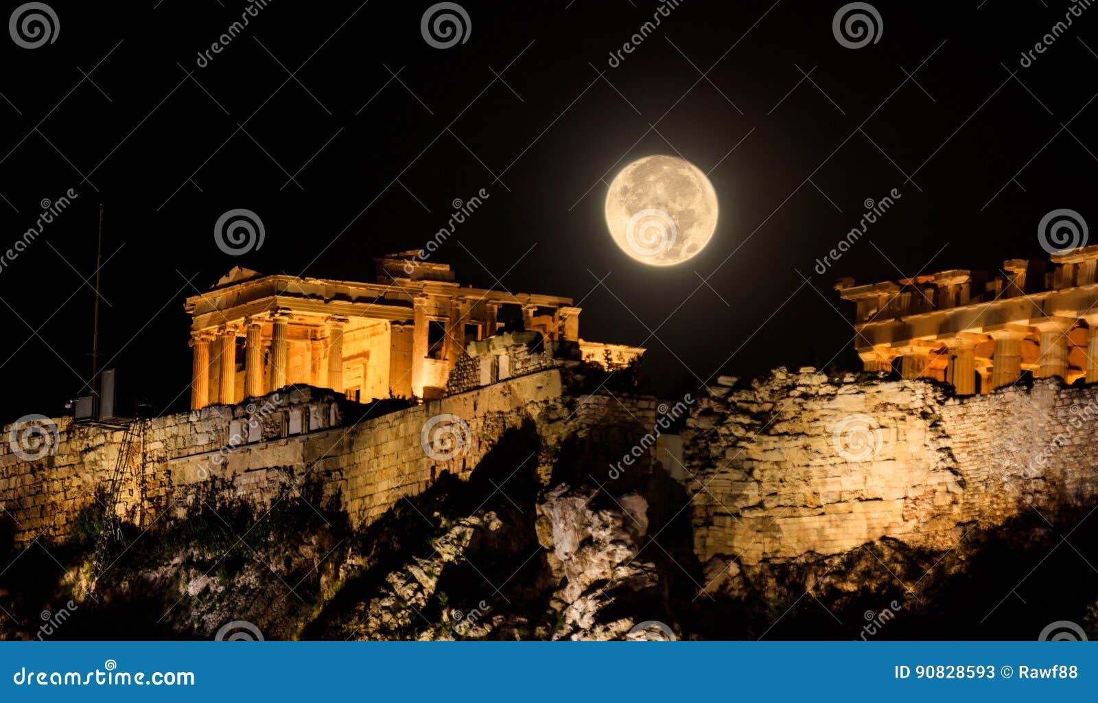 Acropolis of Athens, Greece at a Full Moon Night Stock Image - Image of ...