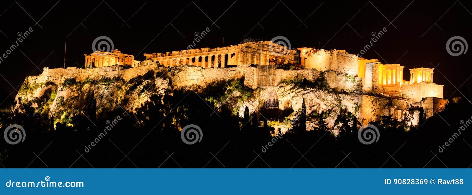 Athens, Night View Of Parthenon Temple On Acropolis Stock Image ...