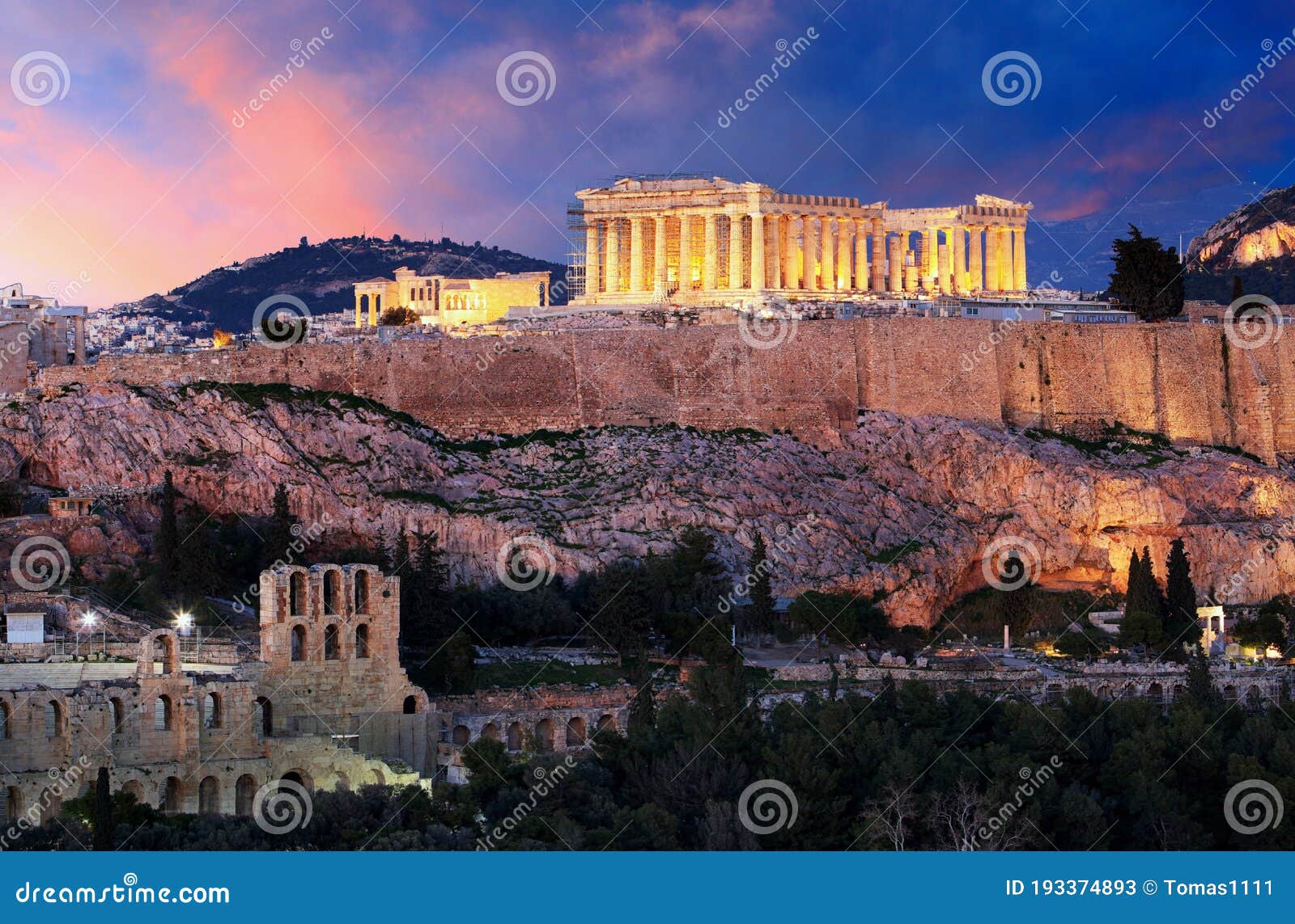 Acropolis of Athens, Greece, with the Parthenon Temple during Sunset ...
