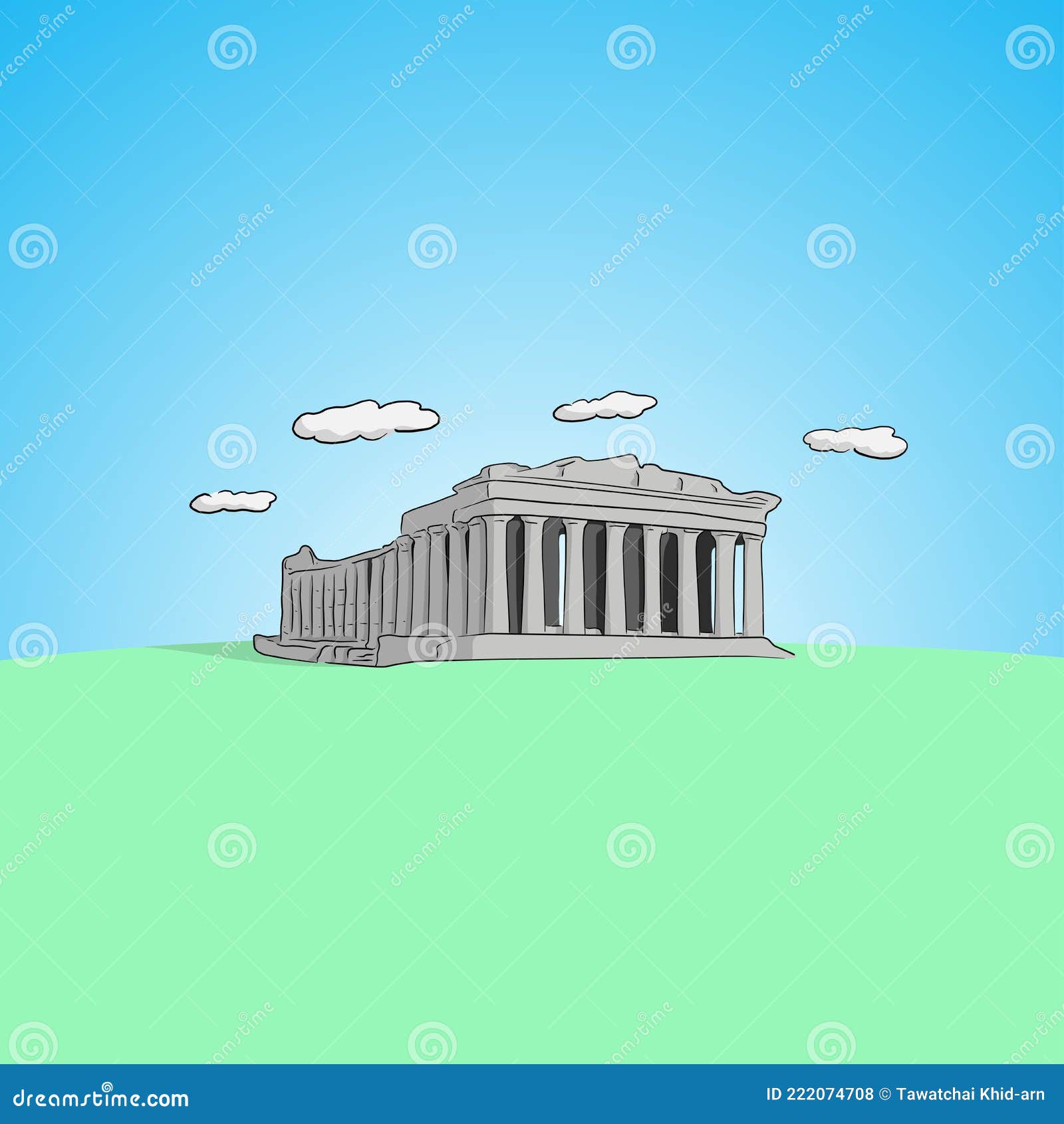 Acropolis in Athens Hand Drawn with Black Lines Illustration Vector ...