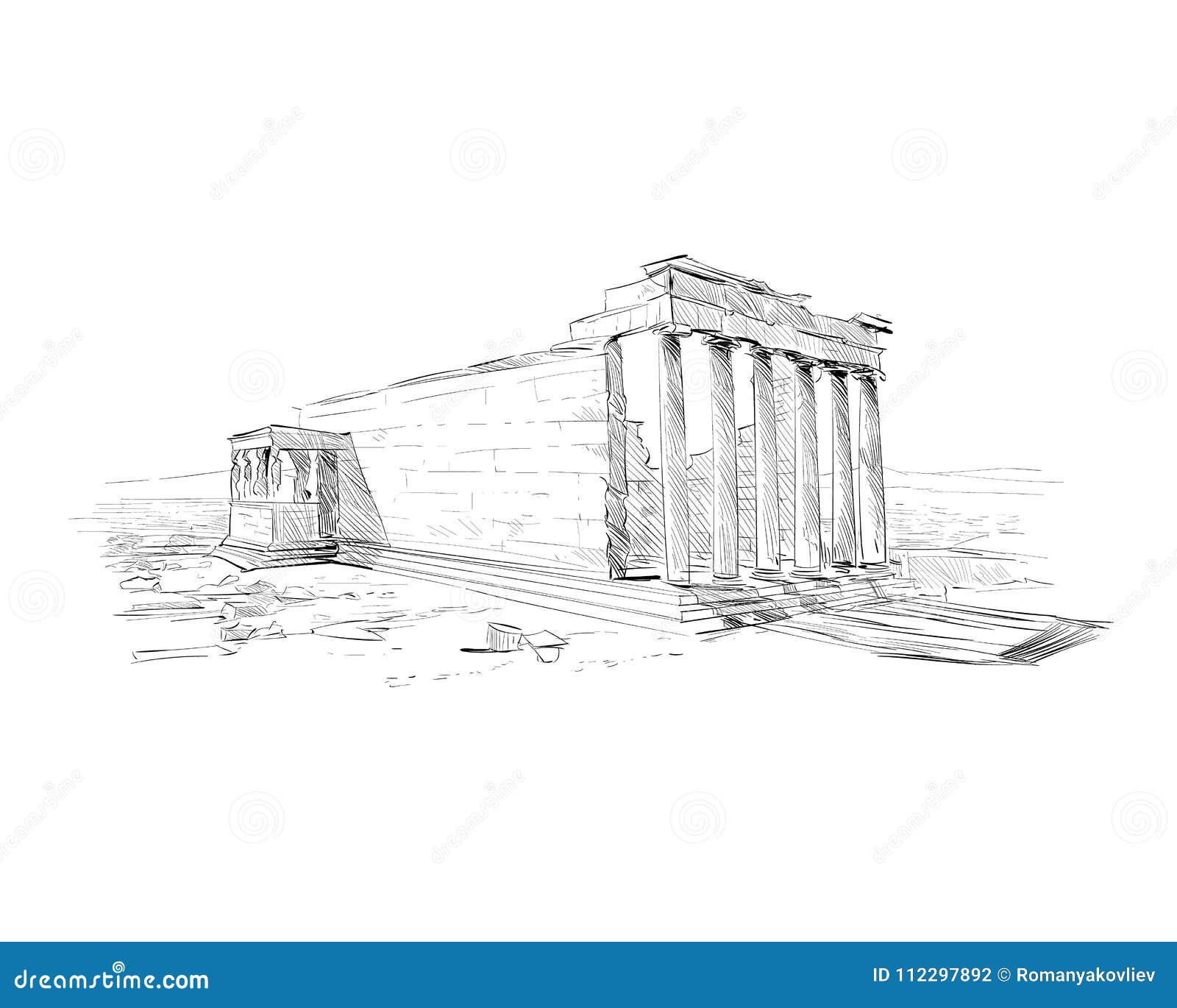 Acropolis Of Athens. Erechtheum. Athens. Greece. Hand Drawn Sketch ... Acropolis Of Athens. Erechtheum. Athens. Greece. Hand Drawn Sketch ...