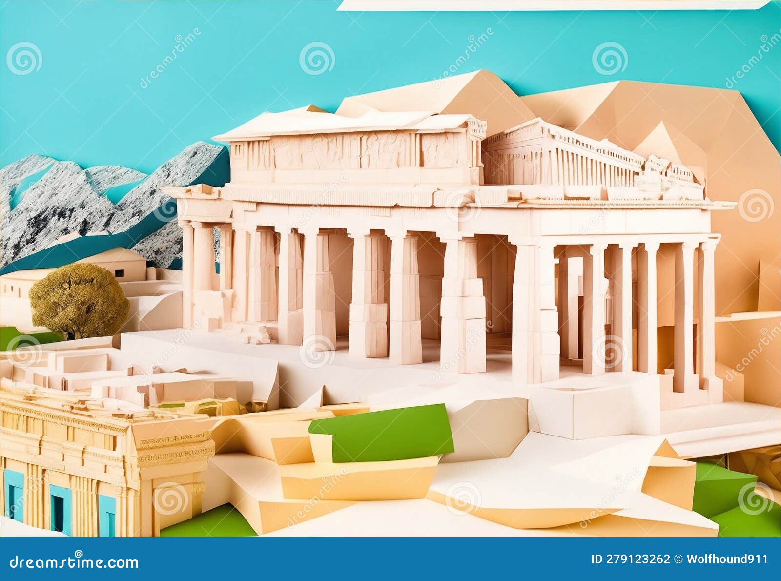 Acropolis of Athens Paper Art. Generate Ai Stock Illustration ...
