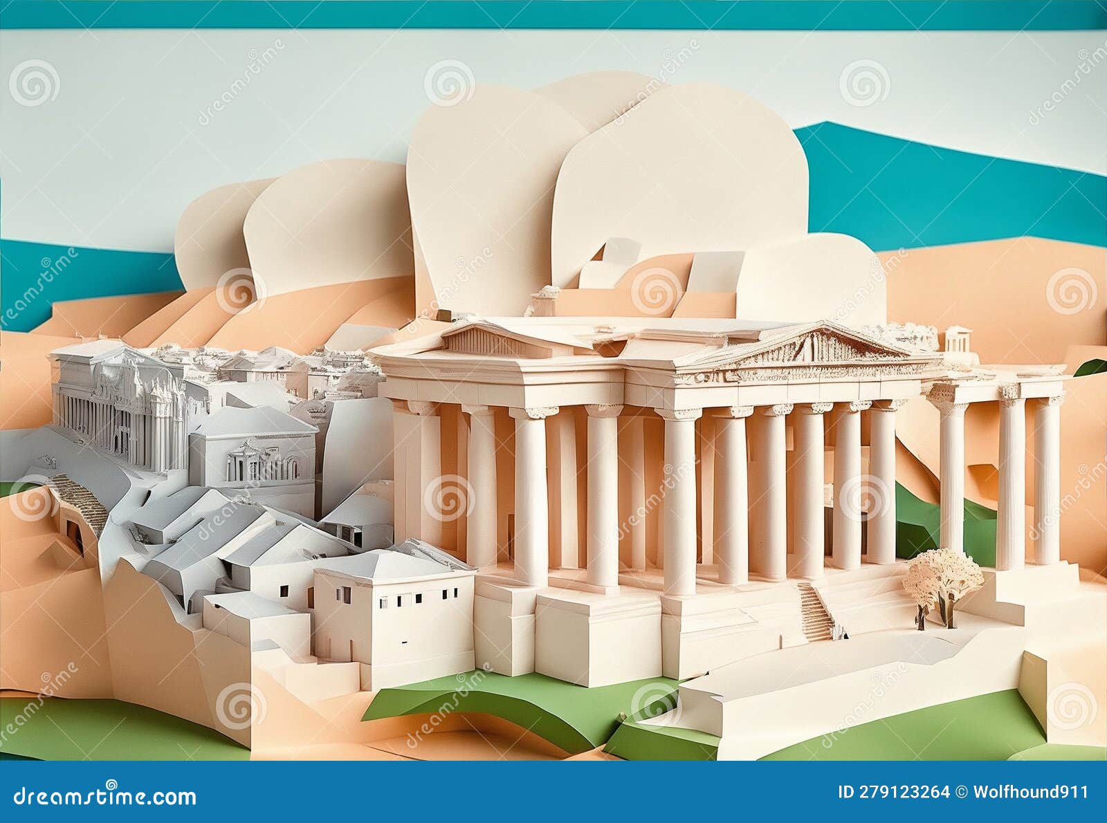 Acropolis of Athens Paper Art. Generate Ai Stock Illustration ...