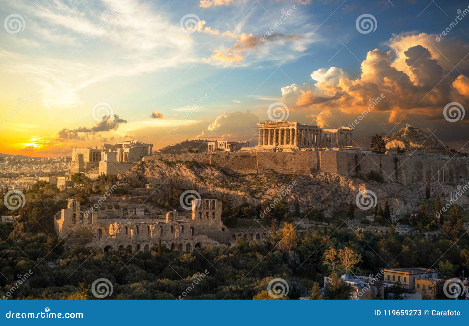 Acropolis of Athens at Sunset with a Beautiful Dramatic Sky Stock Image ...