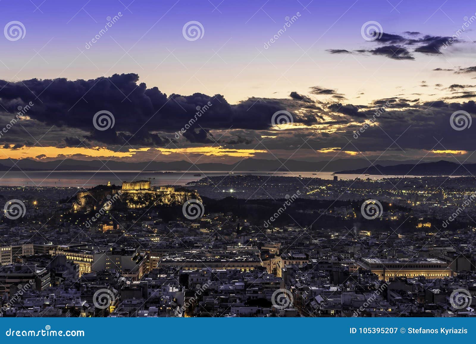 Acropolis and Athens at Sunset, Greece Stock Image - Image of panorama ...