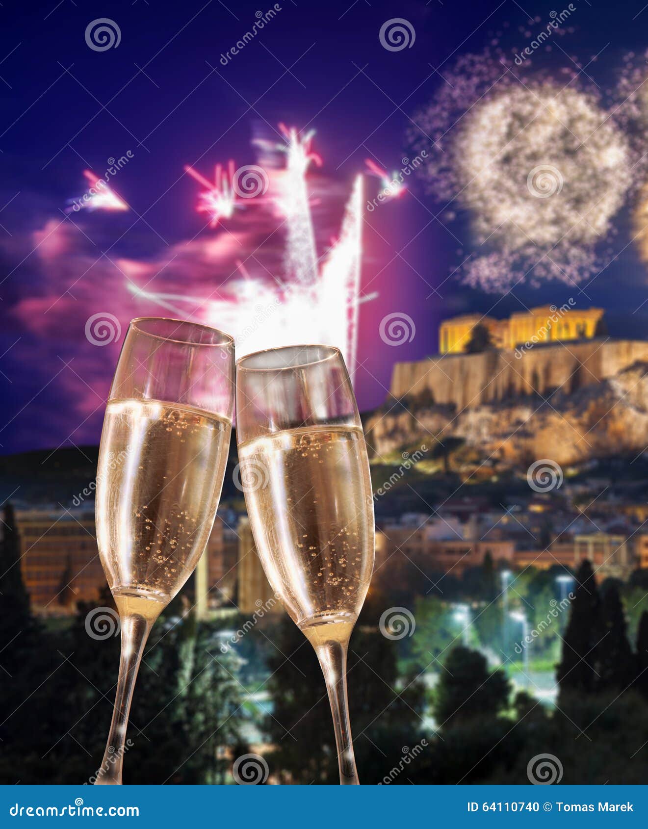 Acropolis with Firework, Celebration of the New Year in Athens, Greece ...