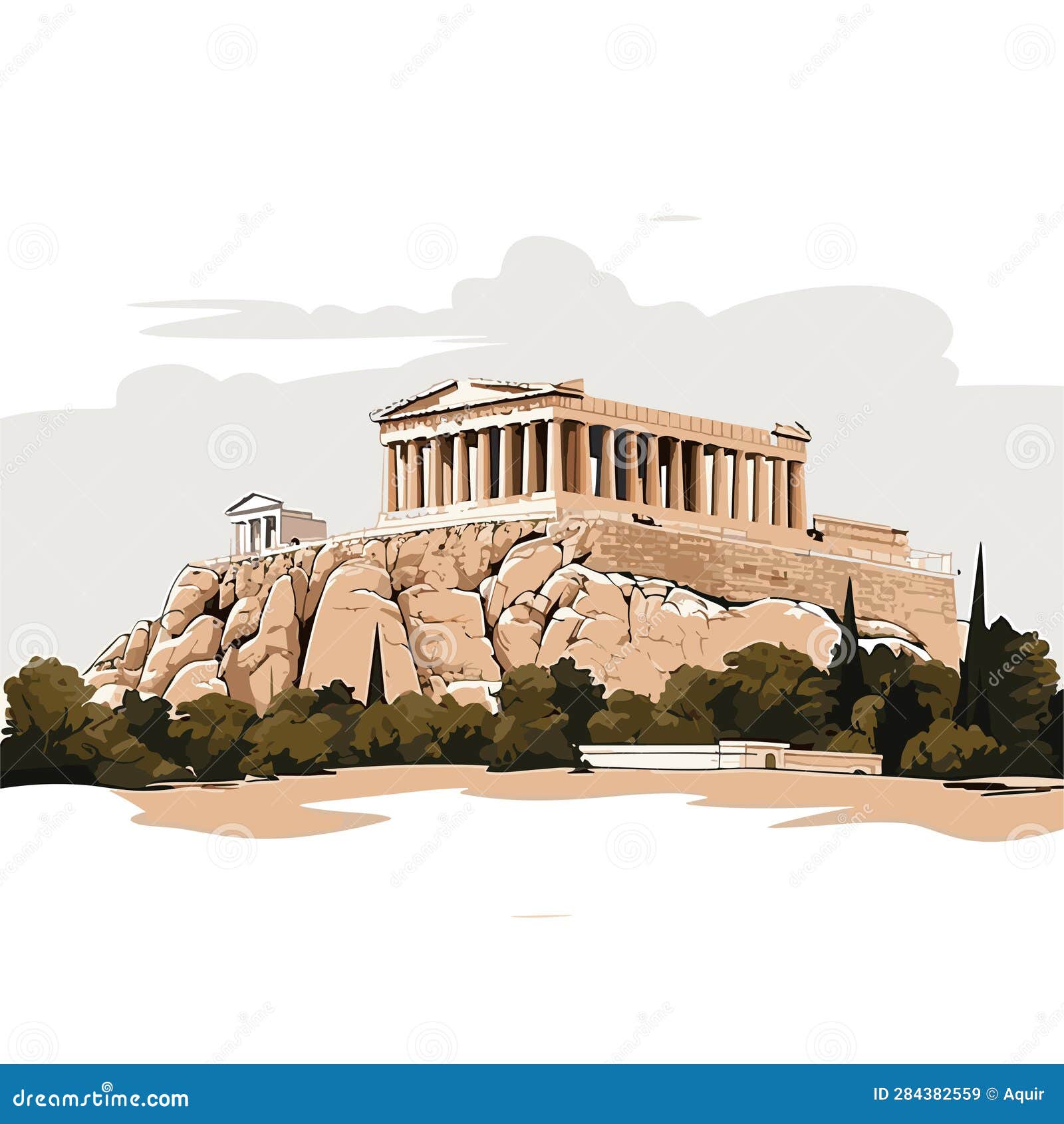 Acropolis Hand-drawn Comic Illustration. Acropolis. Vector Doodle Style ...