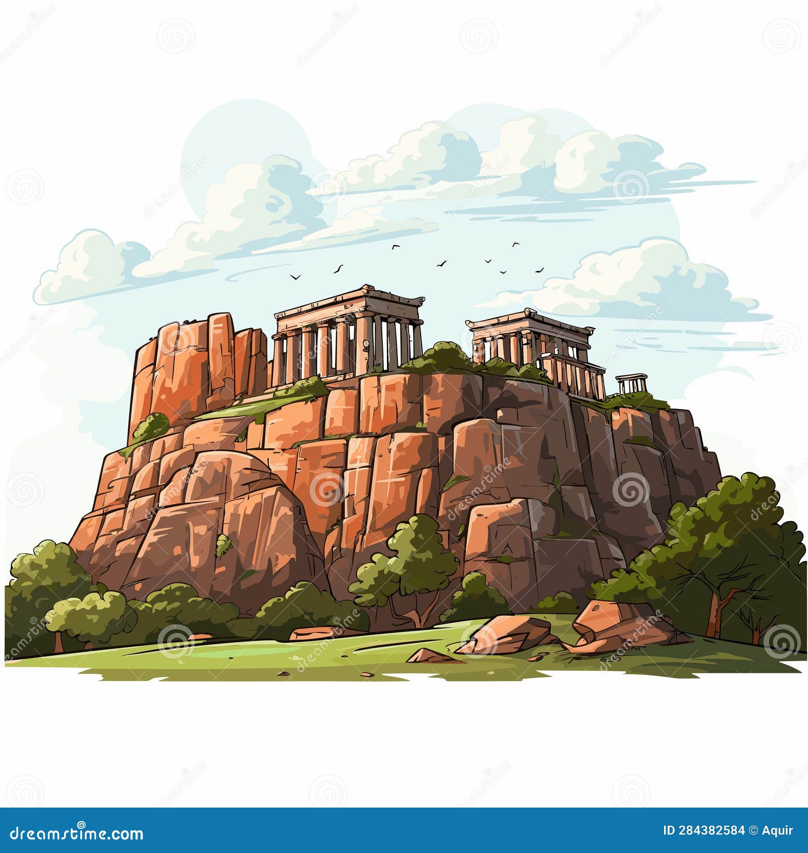 Acropolis Hand-drawn Comic Illustration. Acropolis. Vector Doodle Style ...