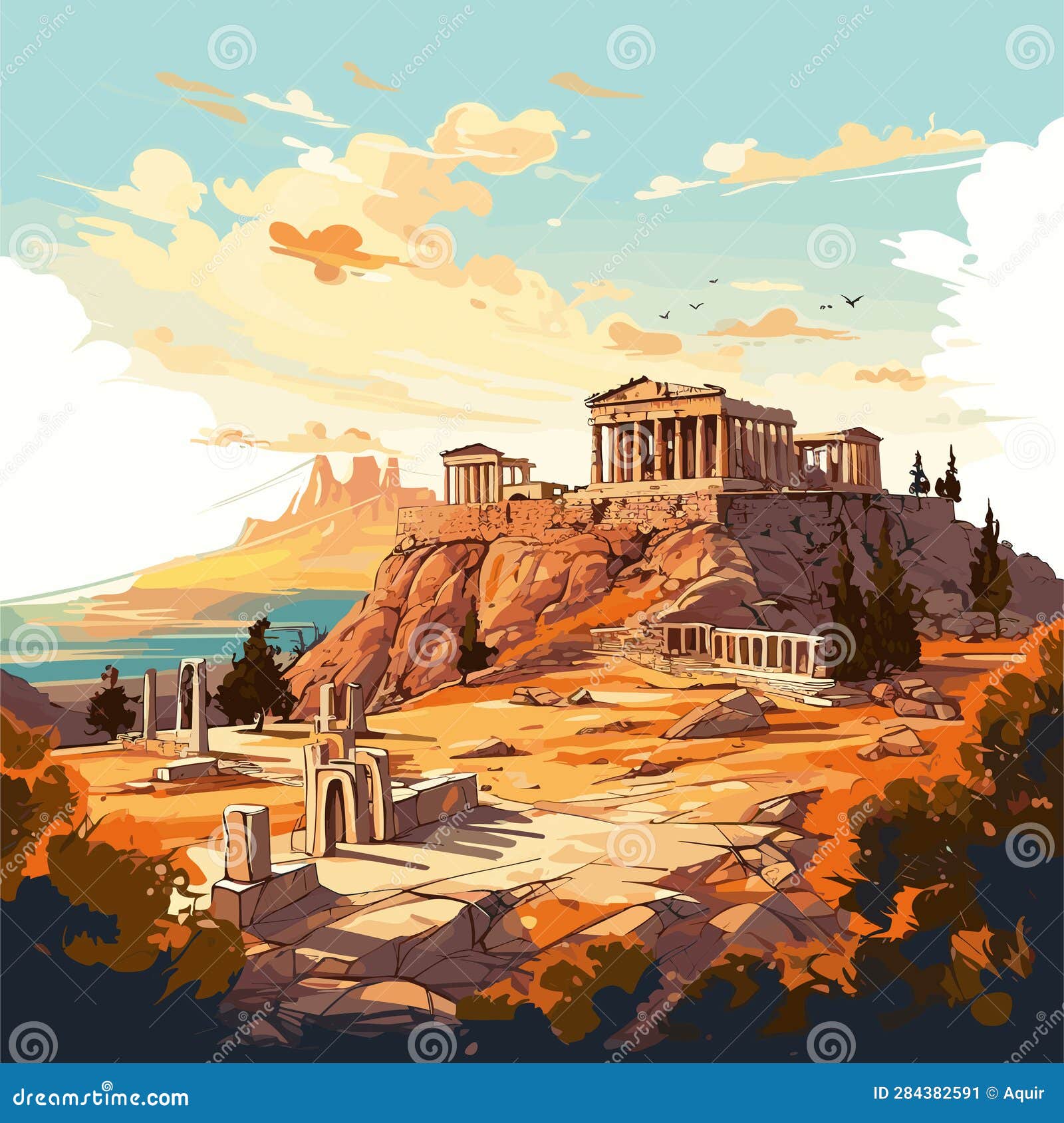 Acropolis Hand-drawn Comic Illustration. Acropolis. Vector Doodle Style ...