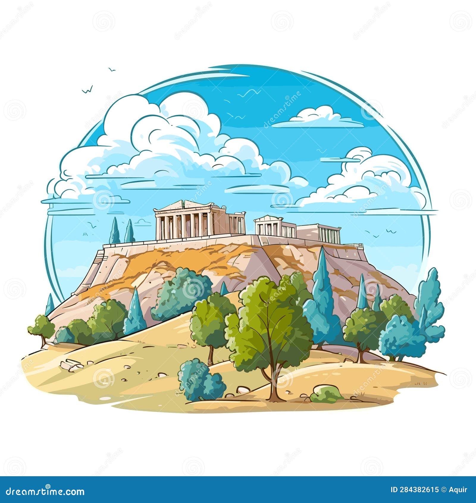Acropolis Hand-drawn Comic Illustration. Acropolis. Vector Doodle Style ...