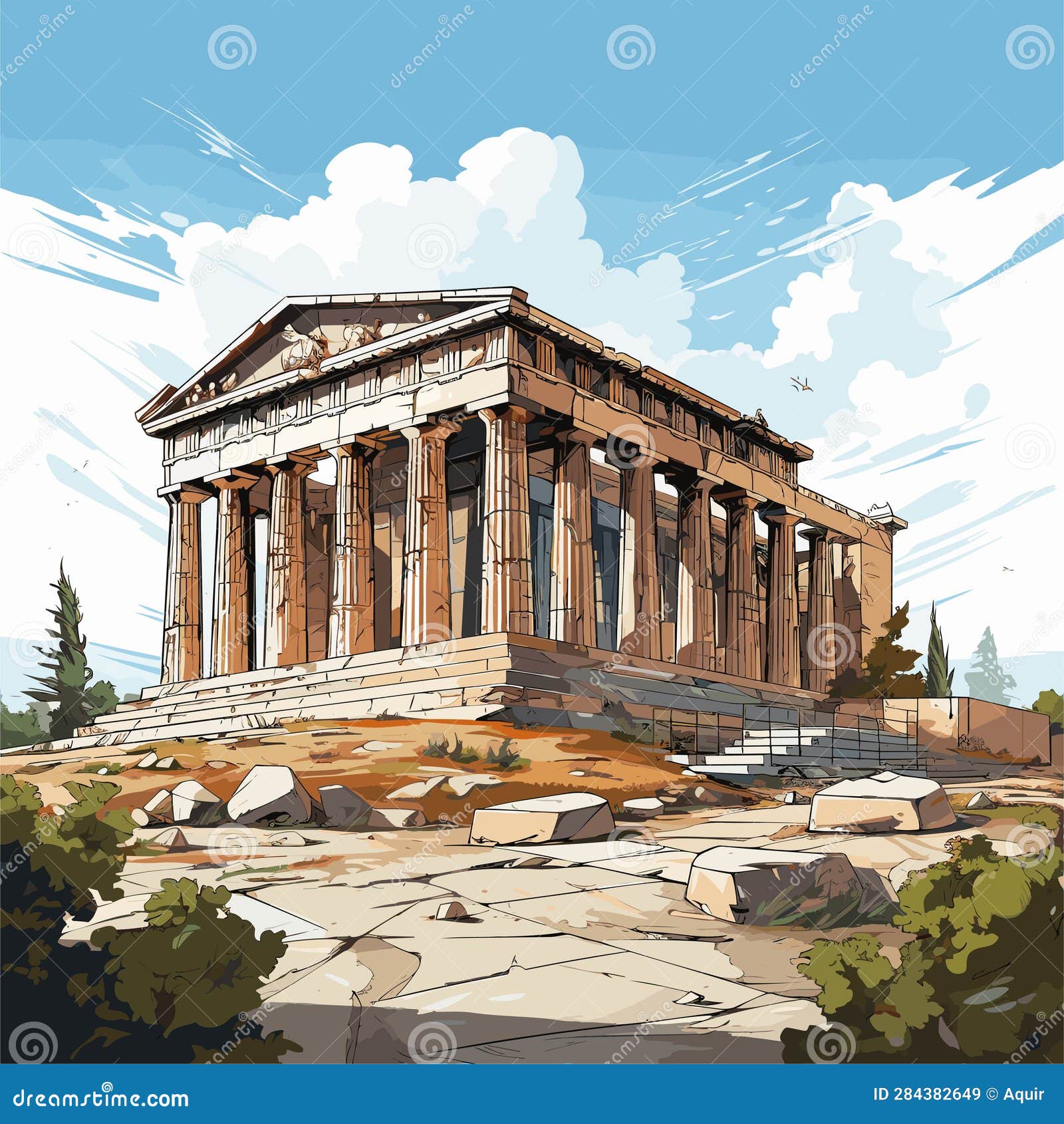 Acropolis Hand-drawn Comic Illustration. Acropolis. Vector Doodle Style ...