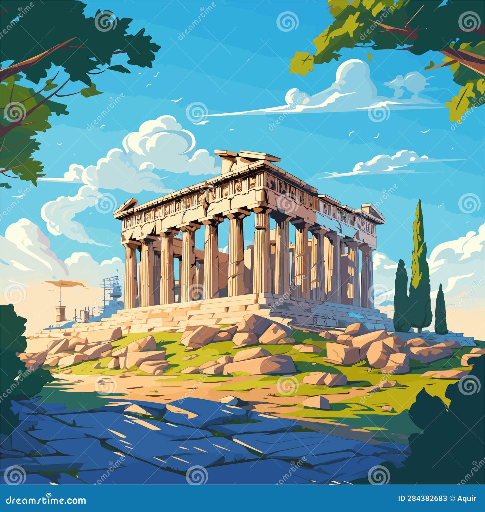 Acropolis Hand-drawn Comic Illustration. Acropolis. Vector Doodle Style ...