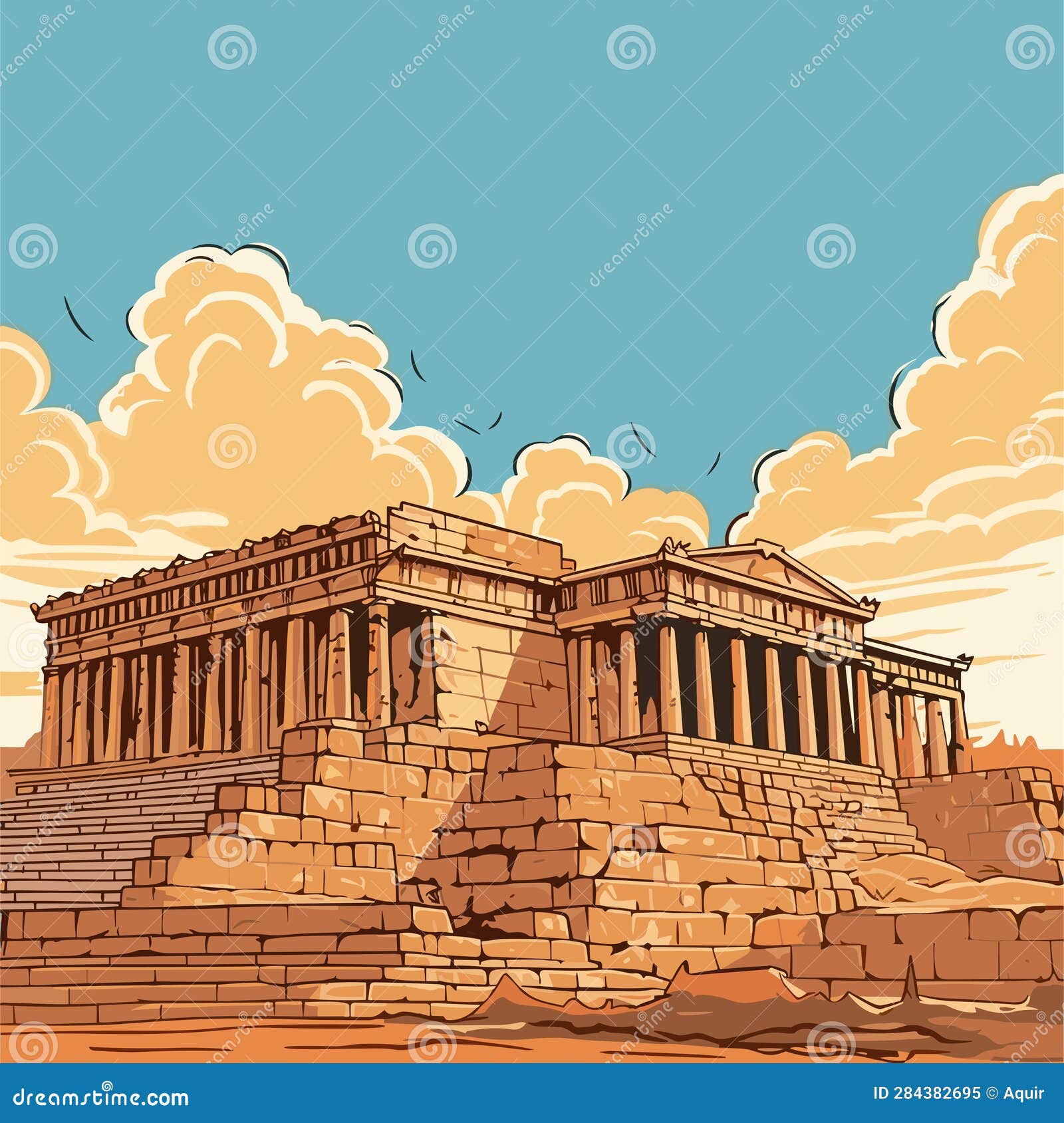 Acropolis Hand-drawn Comic Illustration. Acropolis. Vector Doodle Style ...