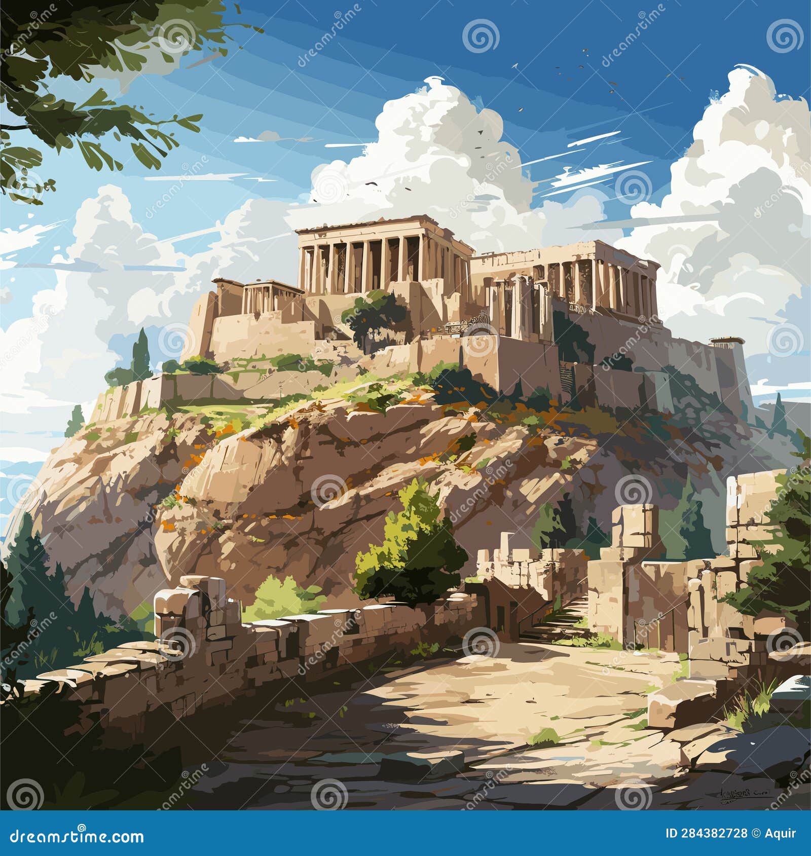 Acropolis Hand-drawn Comic Illustration. Acropolis. Vector Doodle Style ...