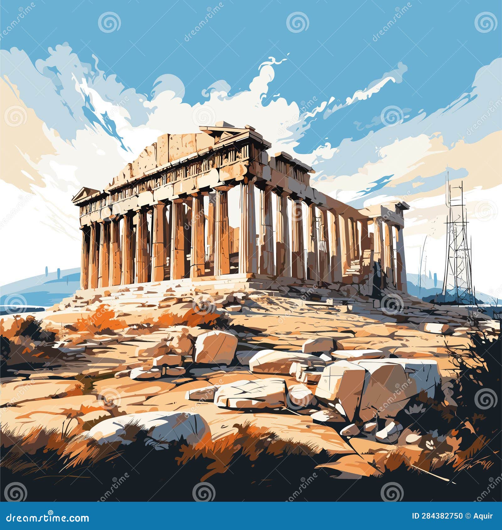 Acropolis Hand-drawn Comic Illustration. Acropolis. Vector Doodle Style ...