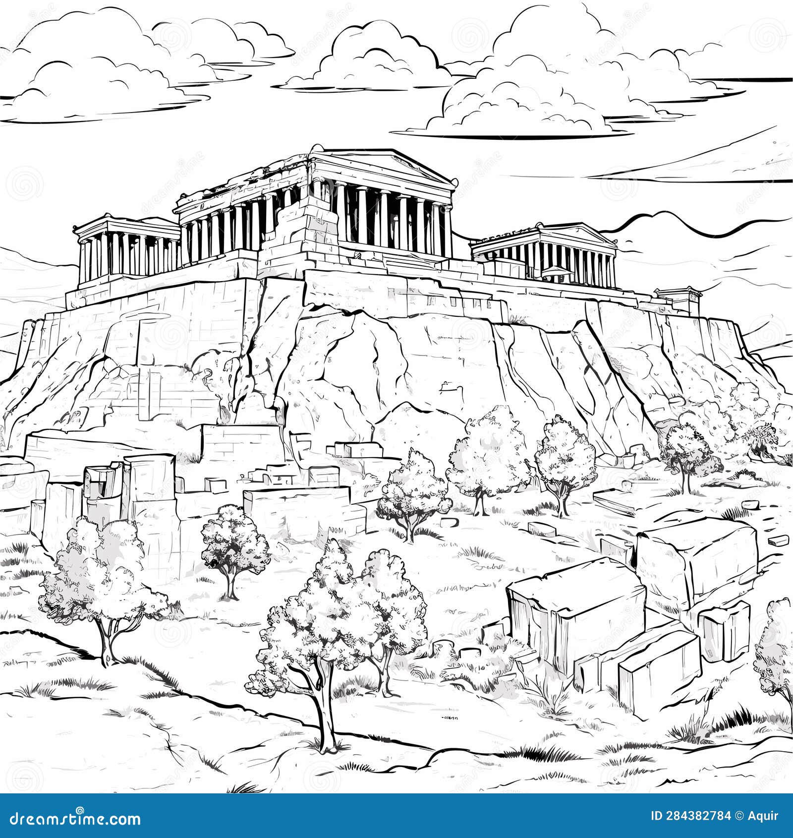 Acropolis Hand-drawn Comic Illustration. Acropolis. Vector Doodle Style ...
