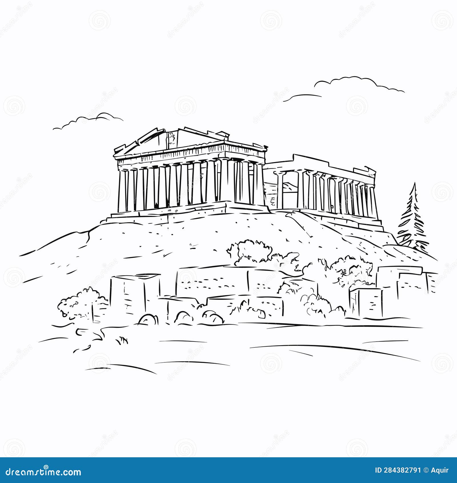 Acropolis Hand-drawn Comic Illustration. Acropolis. Vector Doodle Style ...