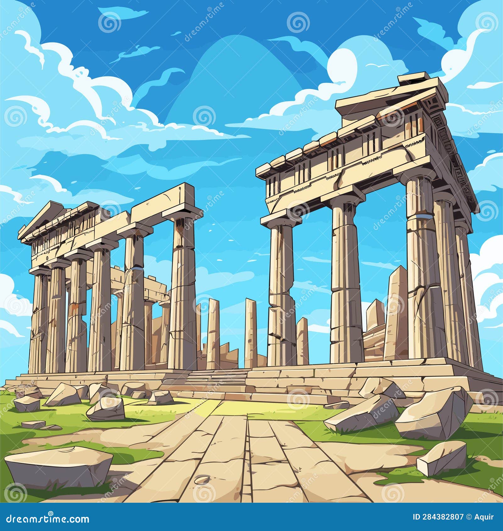 Acropolis Hand-drawn Comic Illustration. Acropolis. Vector Doodle Style ...