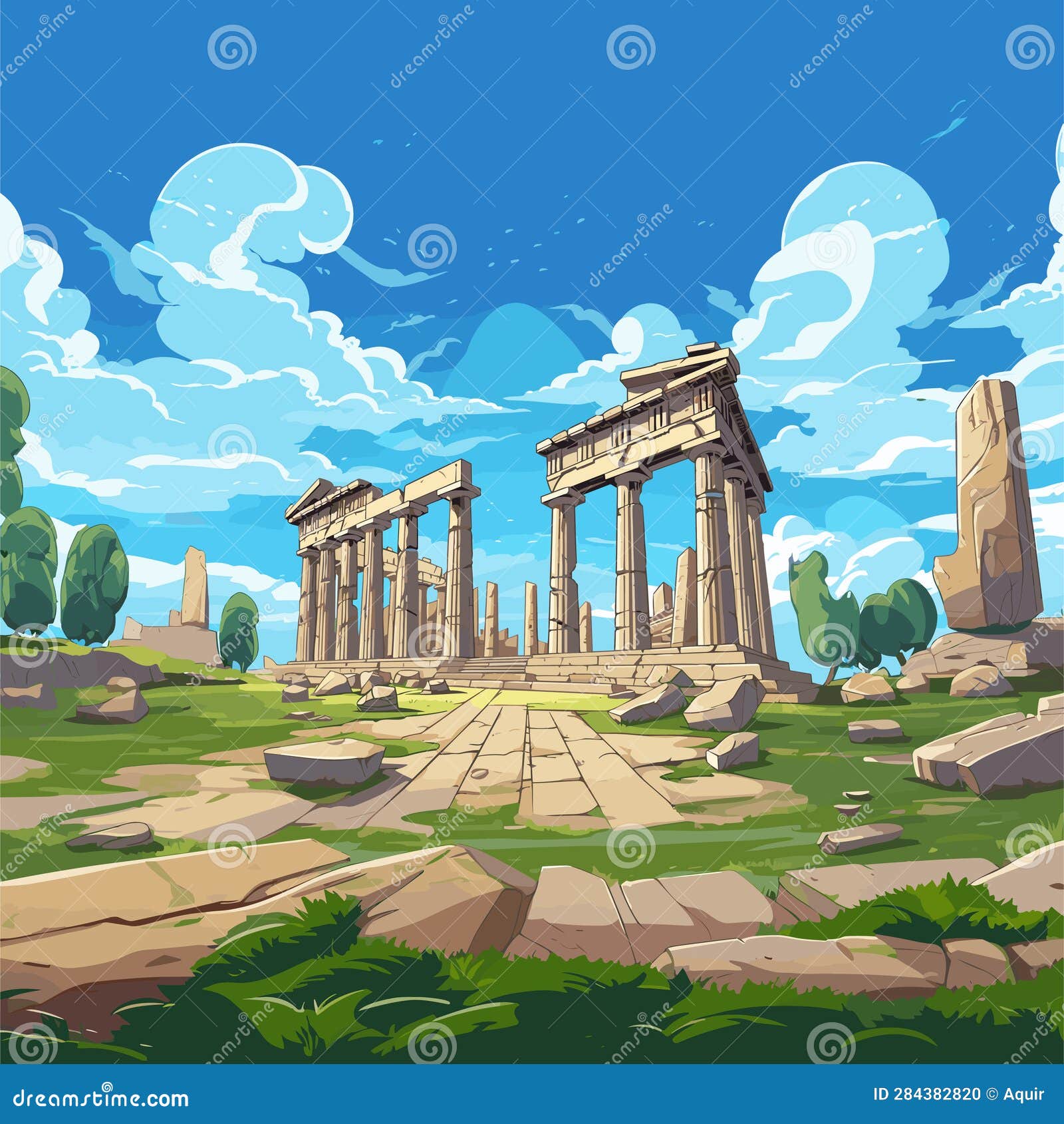 Acropolis Hand-drawn Comic Illustration. Acropolis. Vector Doodle Style ...