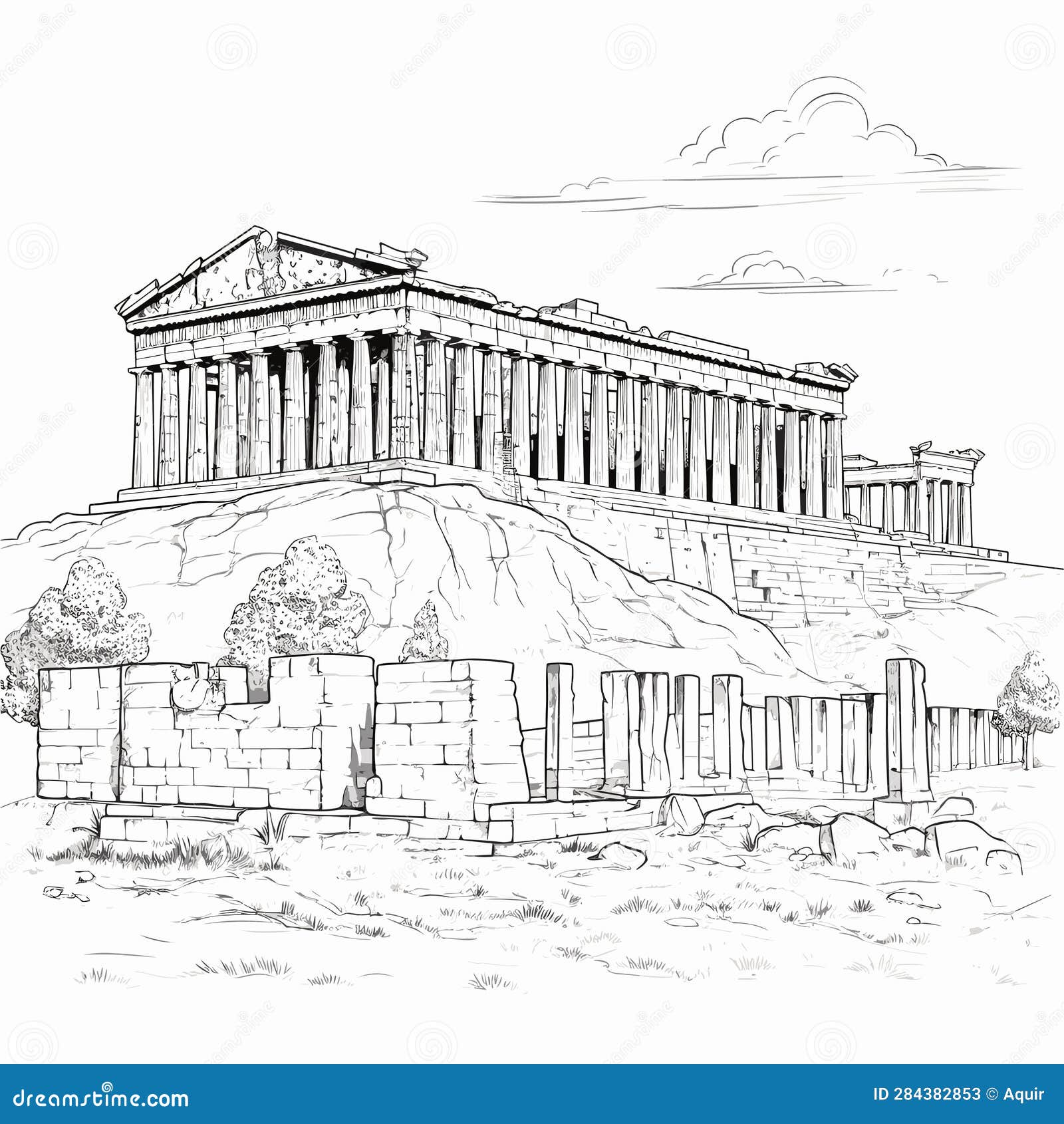 Acropolis Hand-drawn Comic Illustration. Acropolis. Vector Doodle Style ...