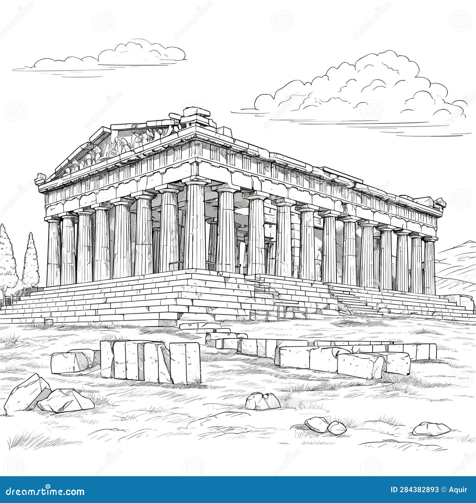 Acropolis Hand-drawn Comic Illustration. Acropolis. Vector Doodle Style ...
