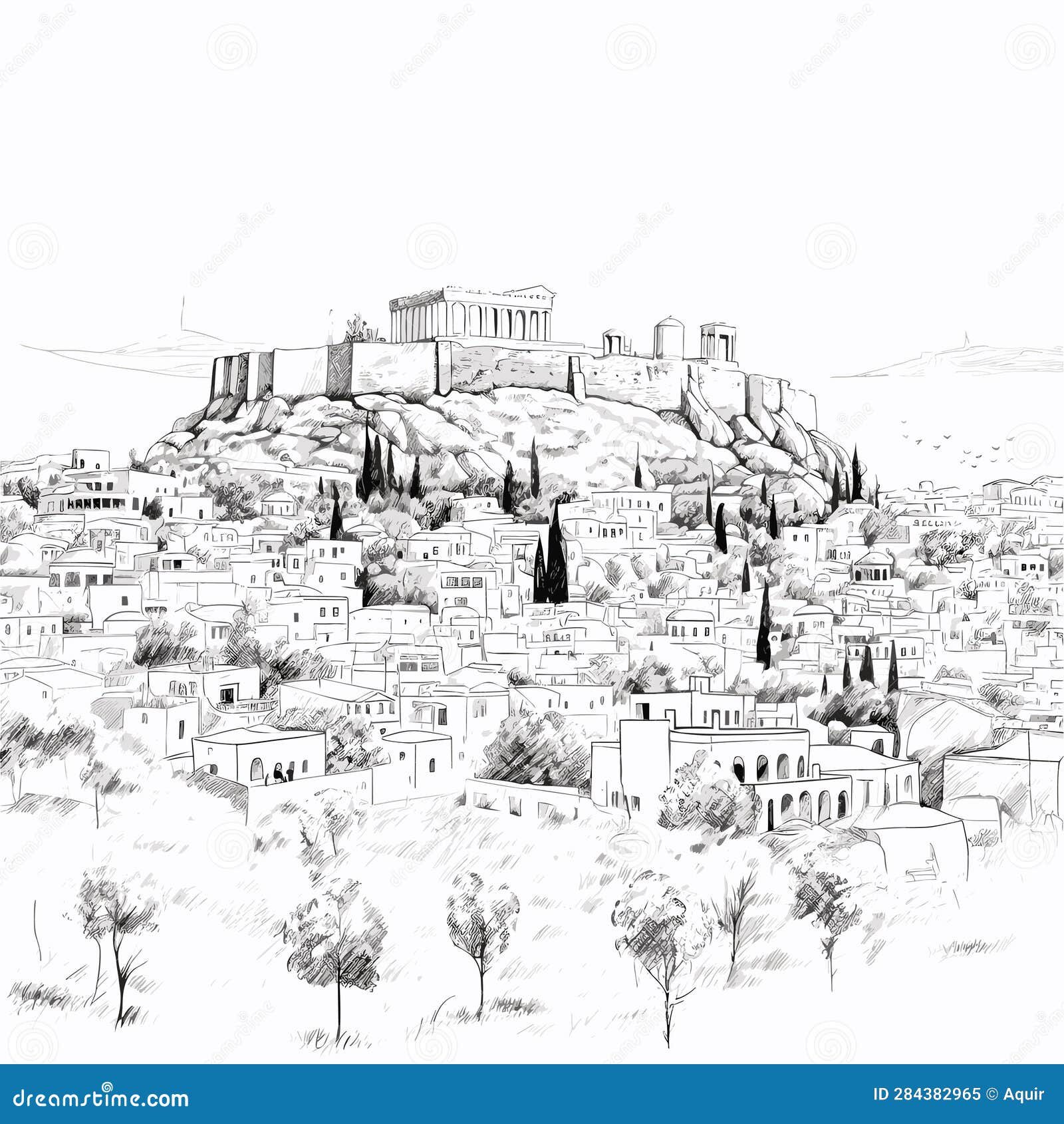 Acropolis Hand-drawn Comic Illustration. Acropolis. Vector Doodle Style ...
