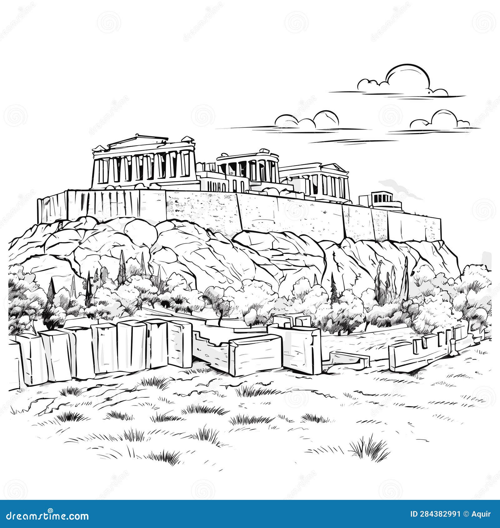 Acropolis Hand-drawn Comic Illustration. Acropolis. Vector Doodle Style ...