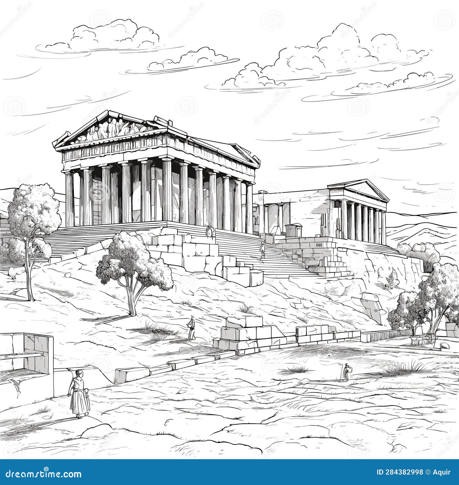 Acropolis Hand-drawn Comic Illustration. Acropolis. Vector Doodle Style ...