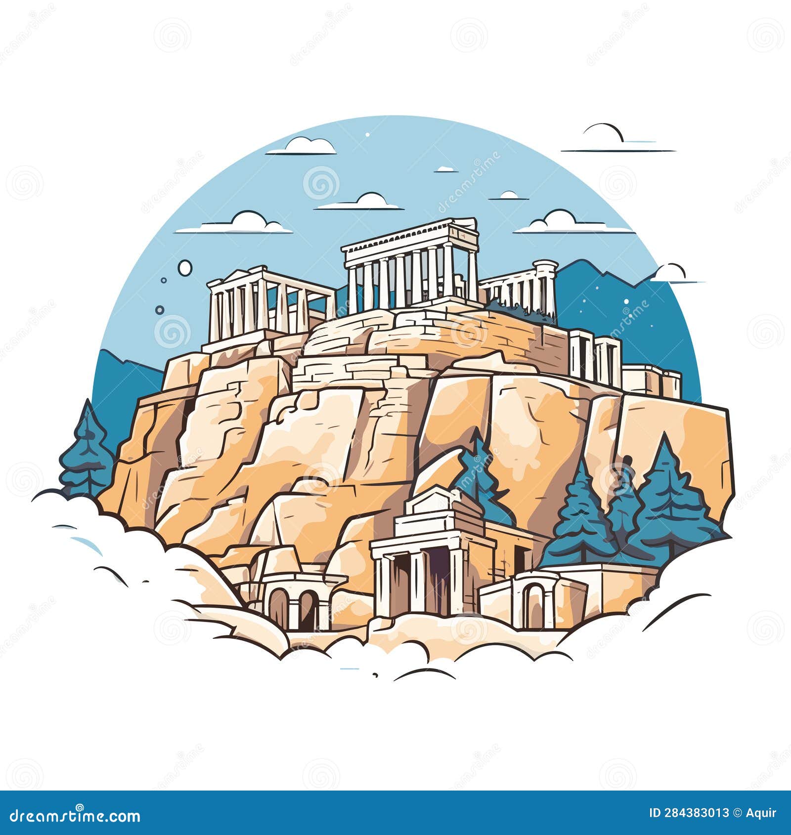 Acropolis Hand-drawn Comic Illustration. Acropolis. Vector Doodle Style ...