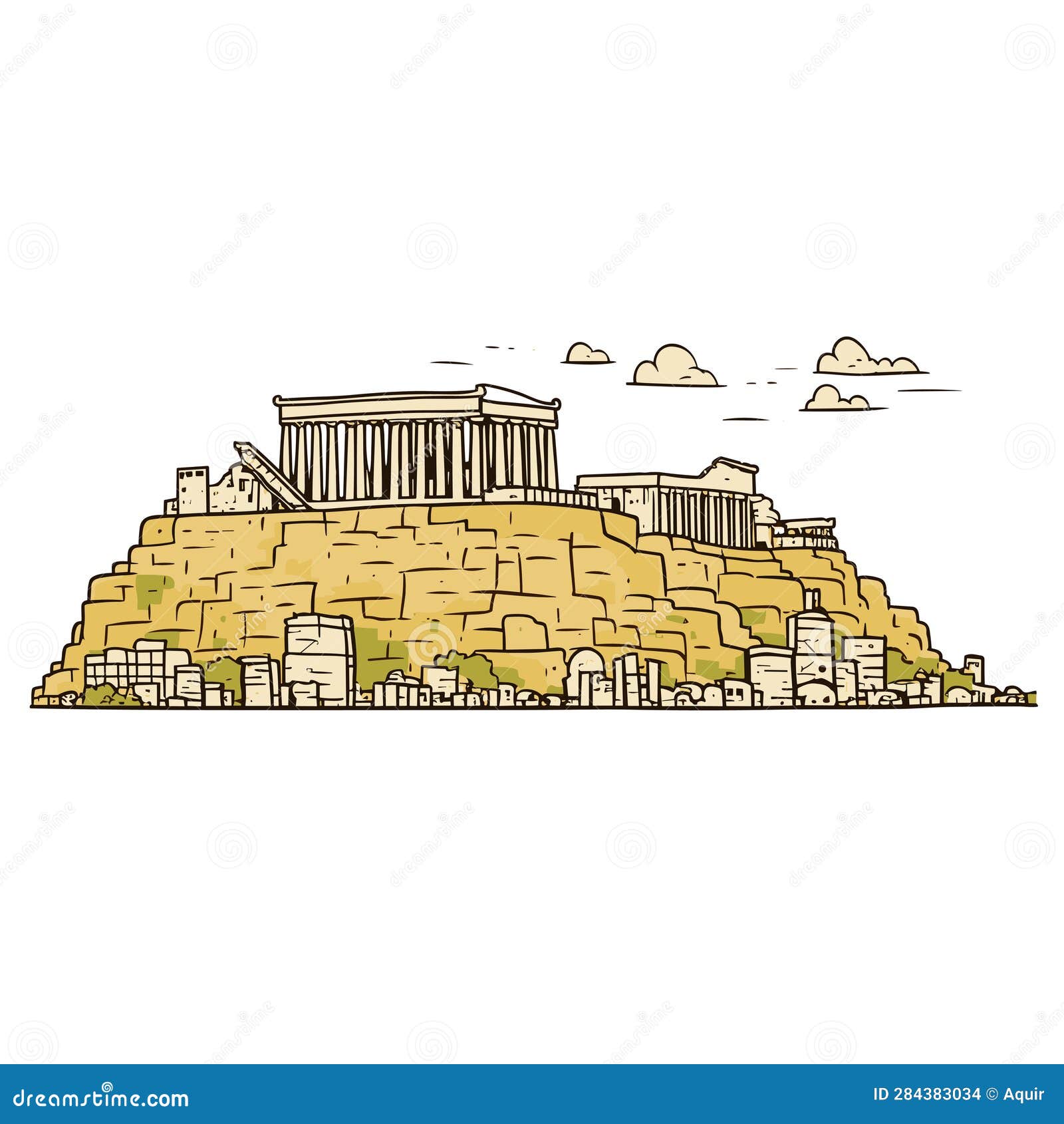 Acropolis Hand-drawn Comic Illustration. Acropolis. Vector Doodle Style ...