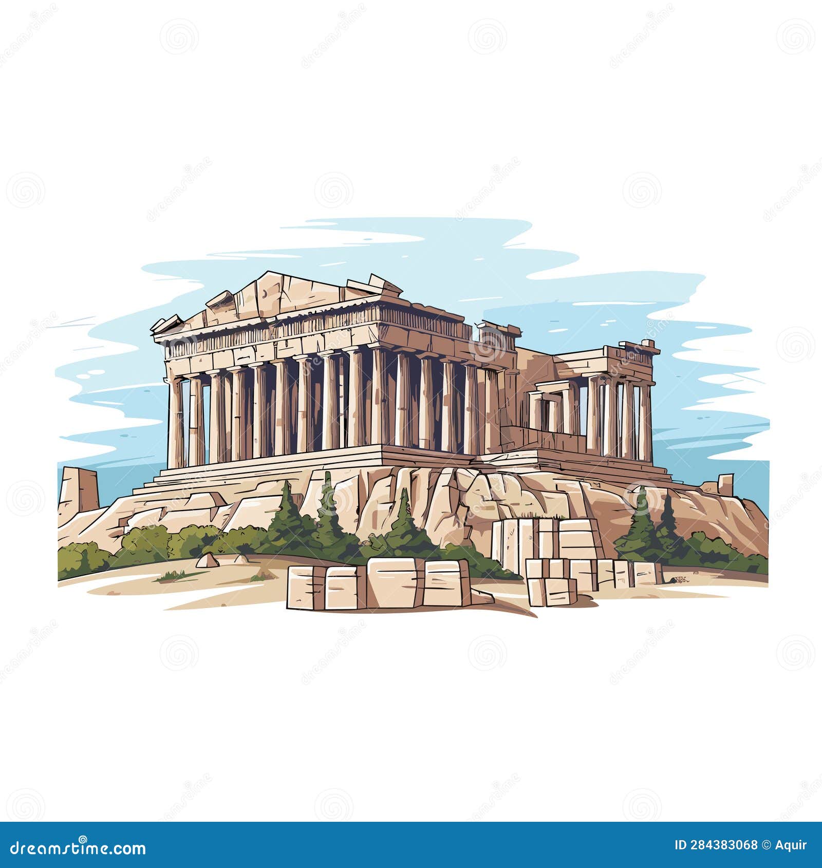 Acropolis Hand-drawn Comic Illustration. Acropolis. Vector Doodle Style ...