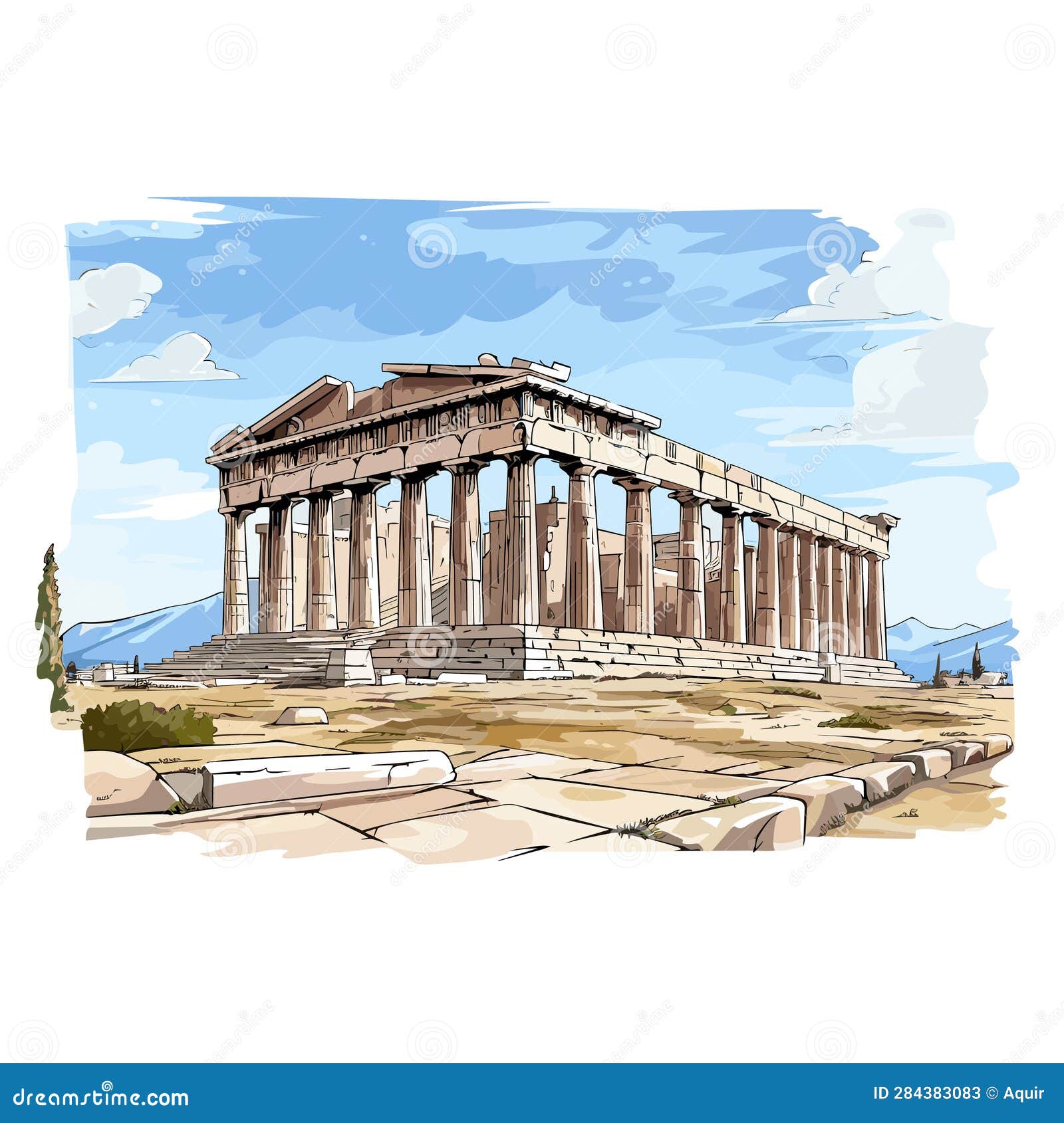 Acropolis Hand-drawn Comic Illustration. Acropolis. Vector Doodle Style ...