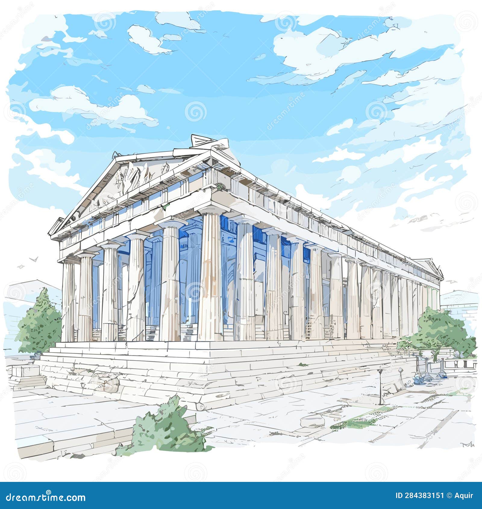 Acropolis Hand-drawn Comic Illustration. Acropolis. Vector Doodle Style ...