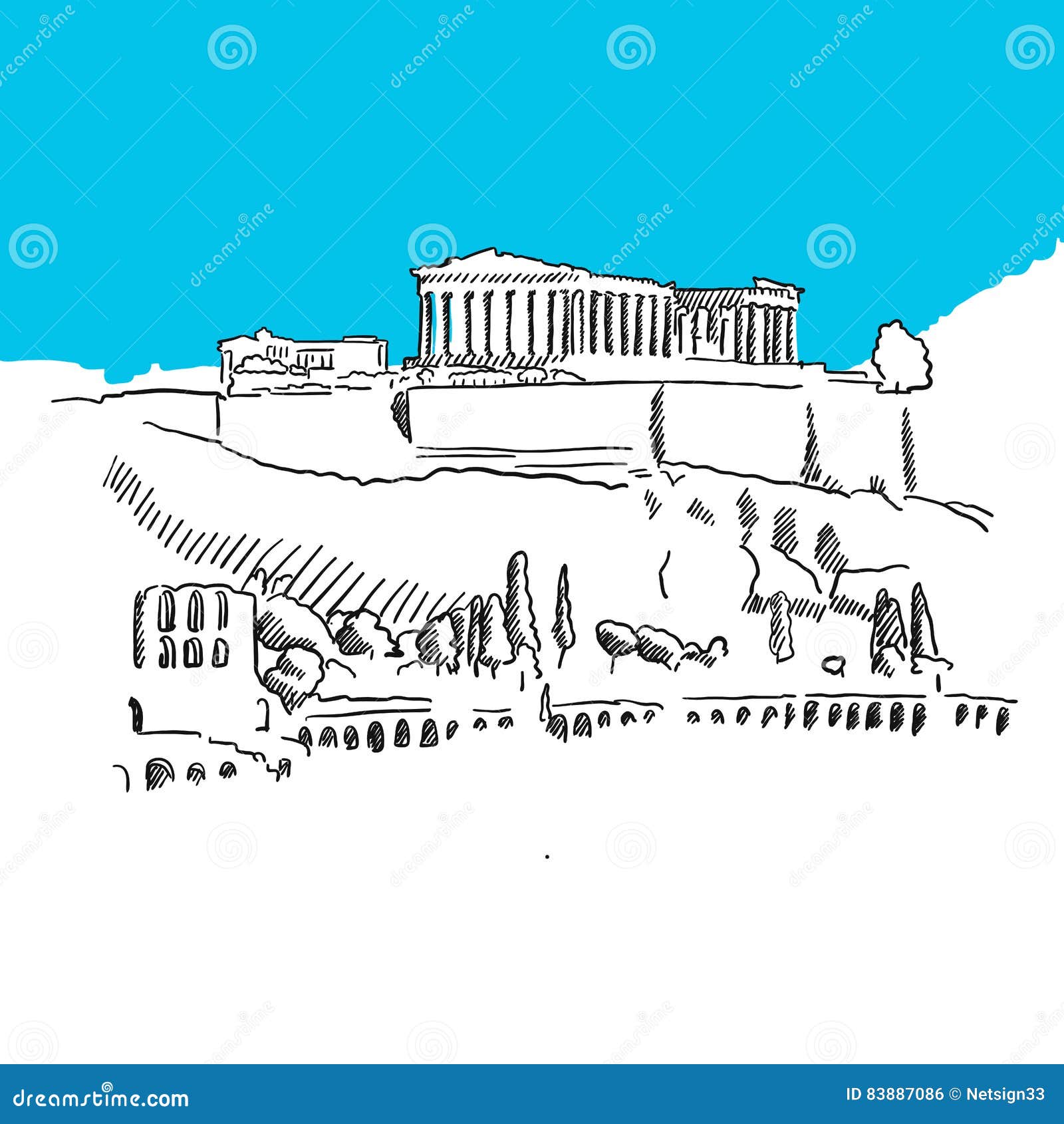 Acropolis Hill, Greece stock vector. Illustration of building - 83887086