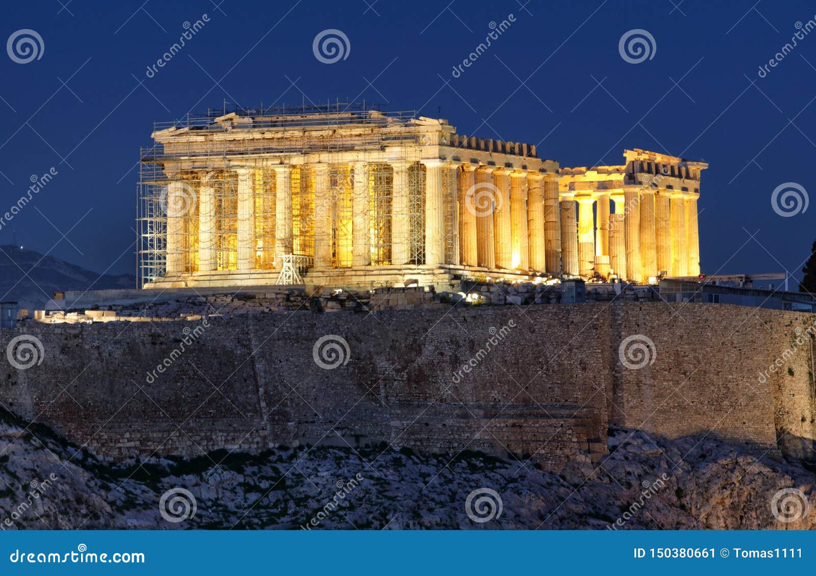Acropolis Hill - Parthenon Temple in Athens at Night, Greece Stock ...
