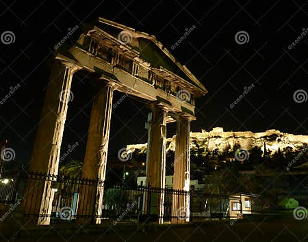 Acropolis Illuminated in the Night Stock Image - Image of facade, night ...