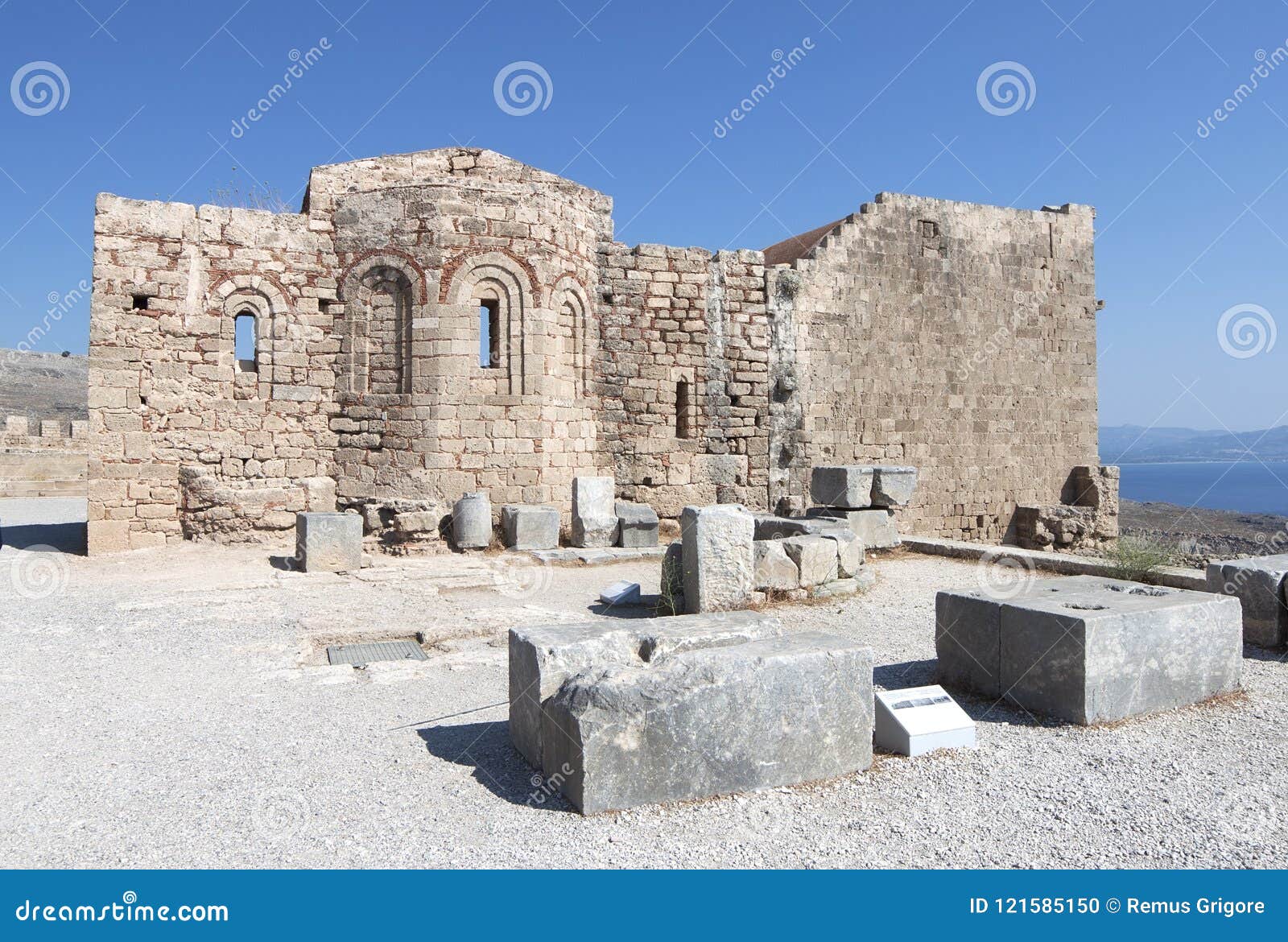 Acropolis of Lindos church stock photo. Image of medieval - 121585150