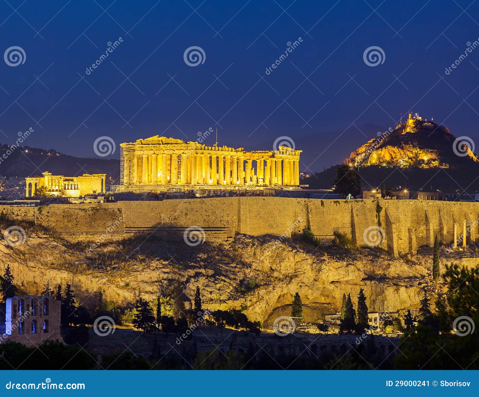 Acropolis at night, Athens stock image. Image of night - 29000241