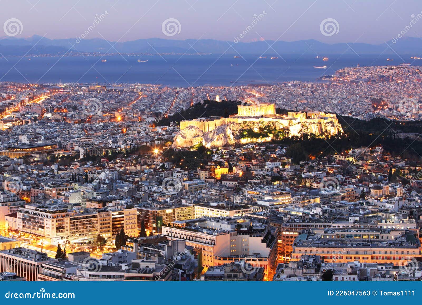 Acropolis At Night, Athens, Greece. Famous Parthenon Temple Is A Top ...