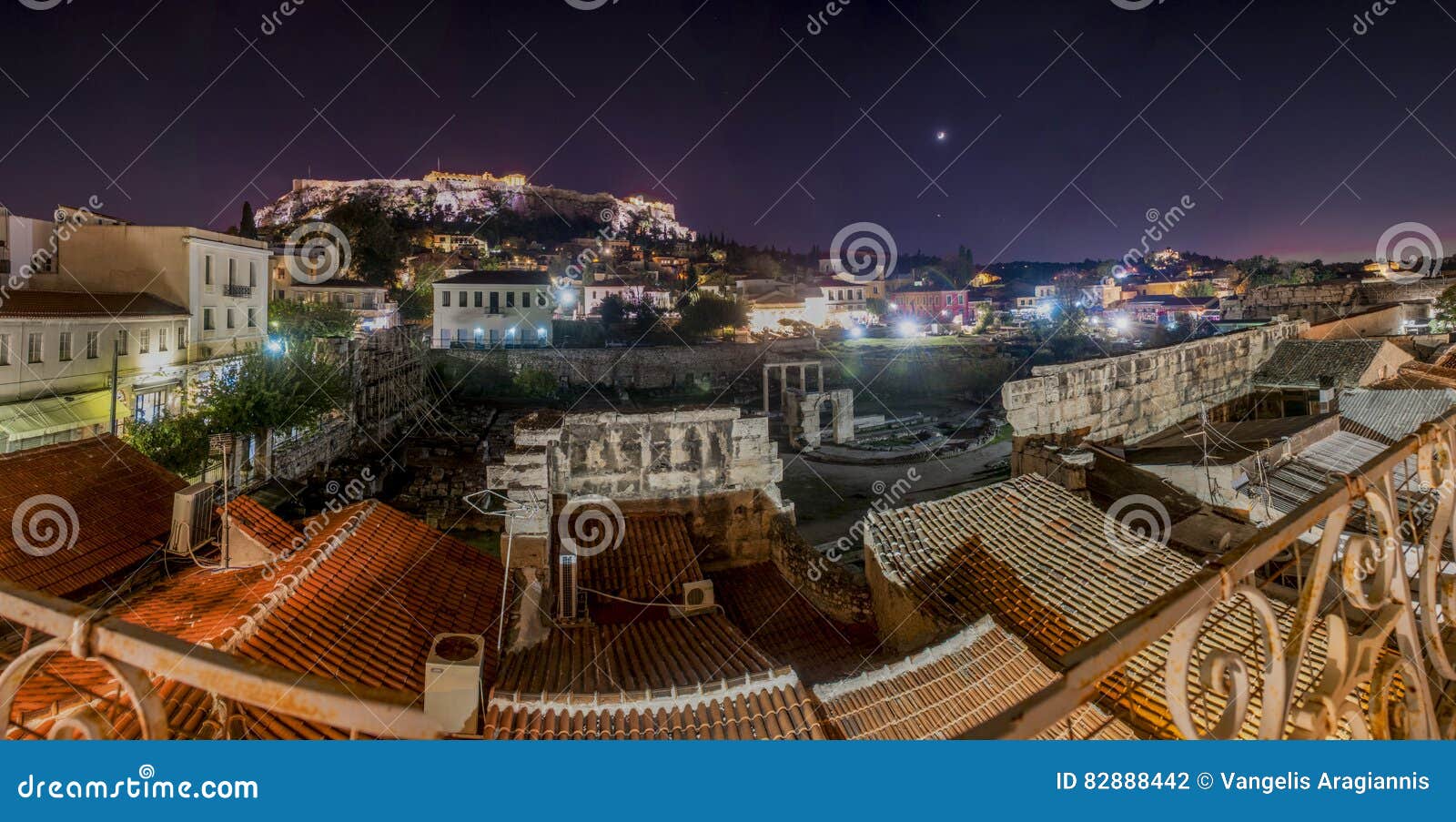 Acropolis by Night Panorama Editorial Photography - Image of famous ...