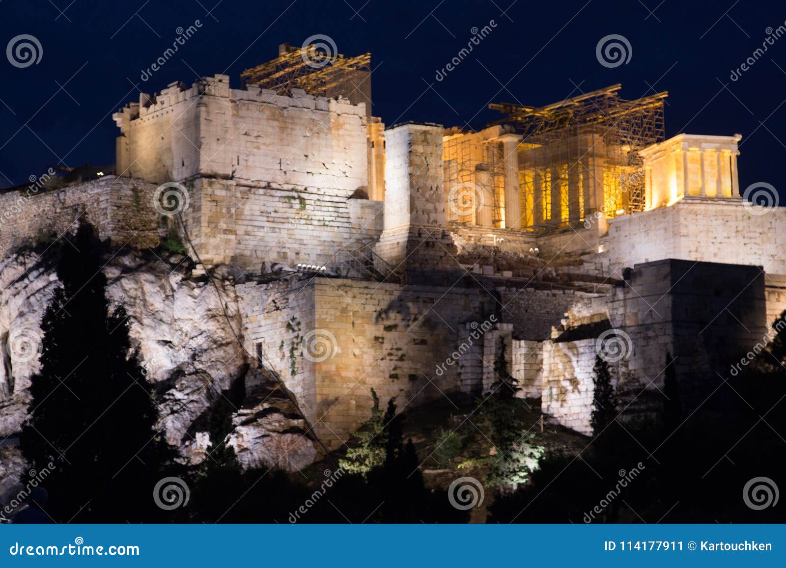 Acropolis by Night stock image. Image of historic, architecture - 114177911