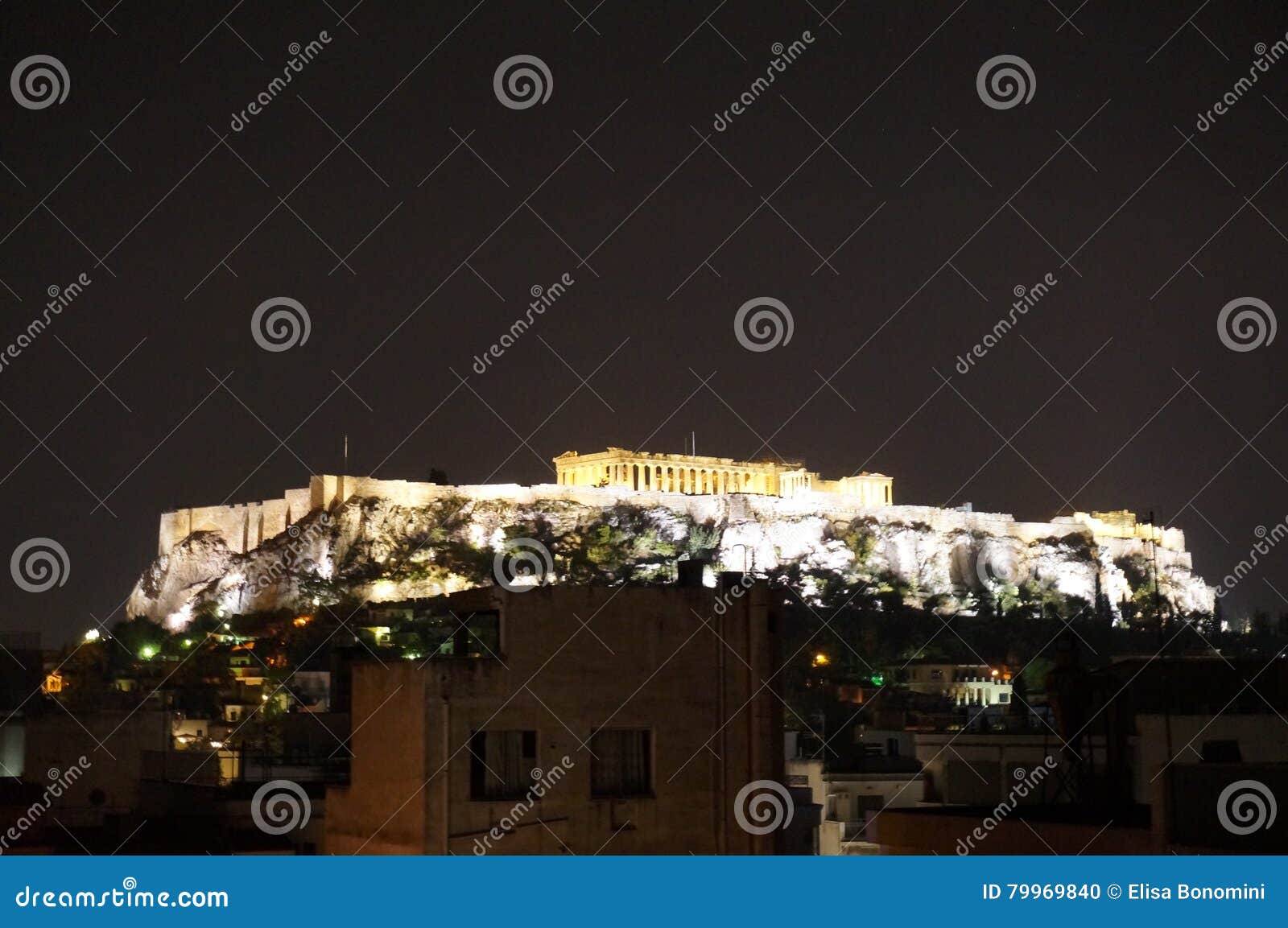 Acropolis at night stock photo. Image of famous, civilization - 79969840