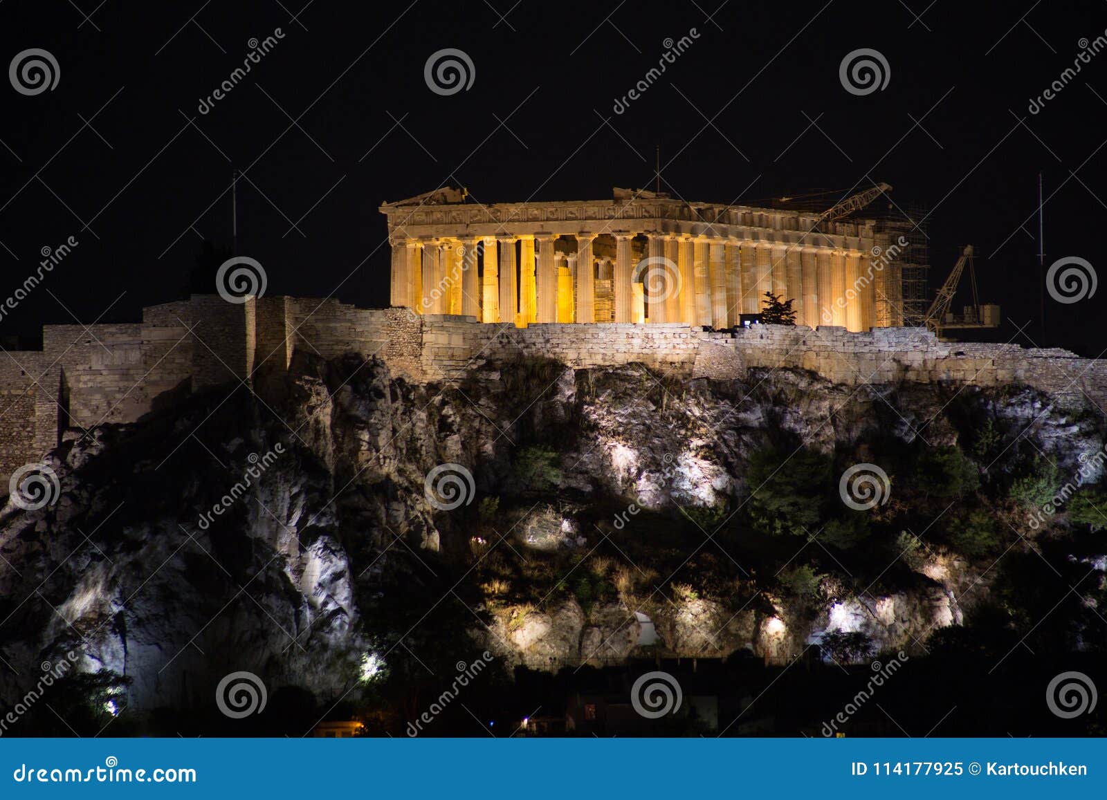Acropolis by Night stock image. Image of illuminated - 114177925