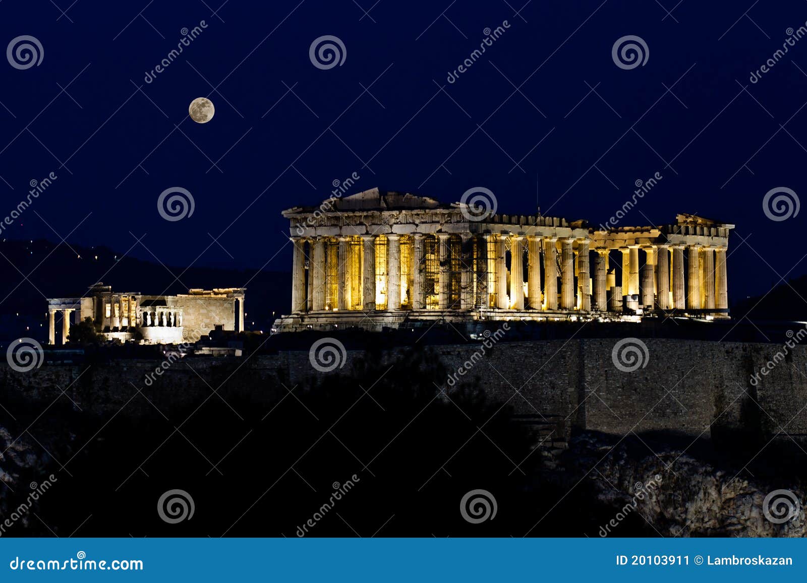 Acropolis (parthenon) by Night, Under Full Moon, Stock Image - Image of ...