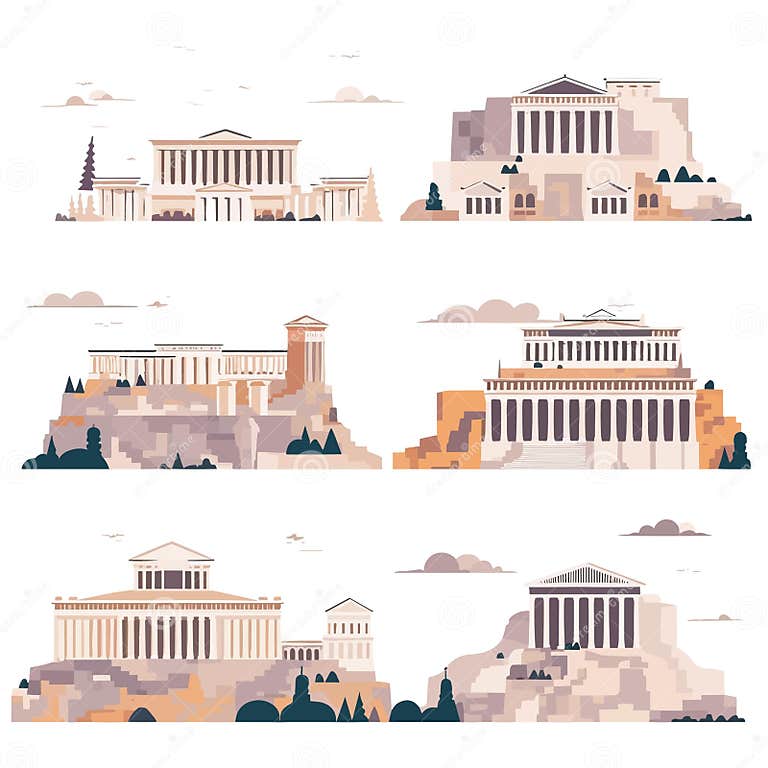 Acropolis Set Vector Isolated on White Stock Vector - Illustration of ...