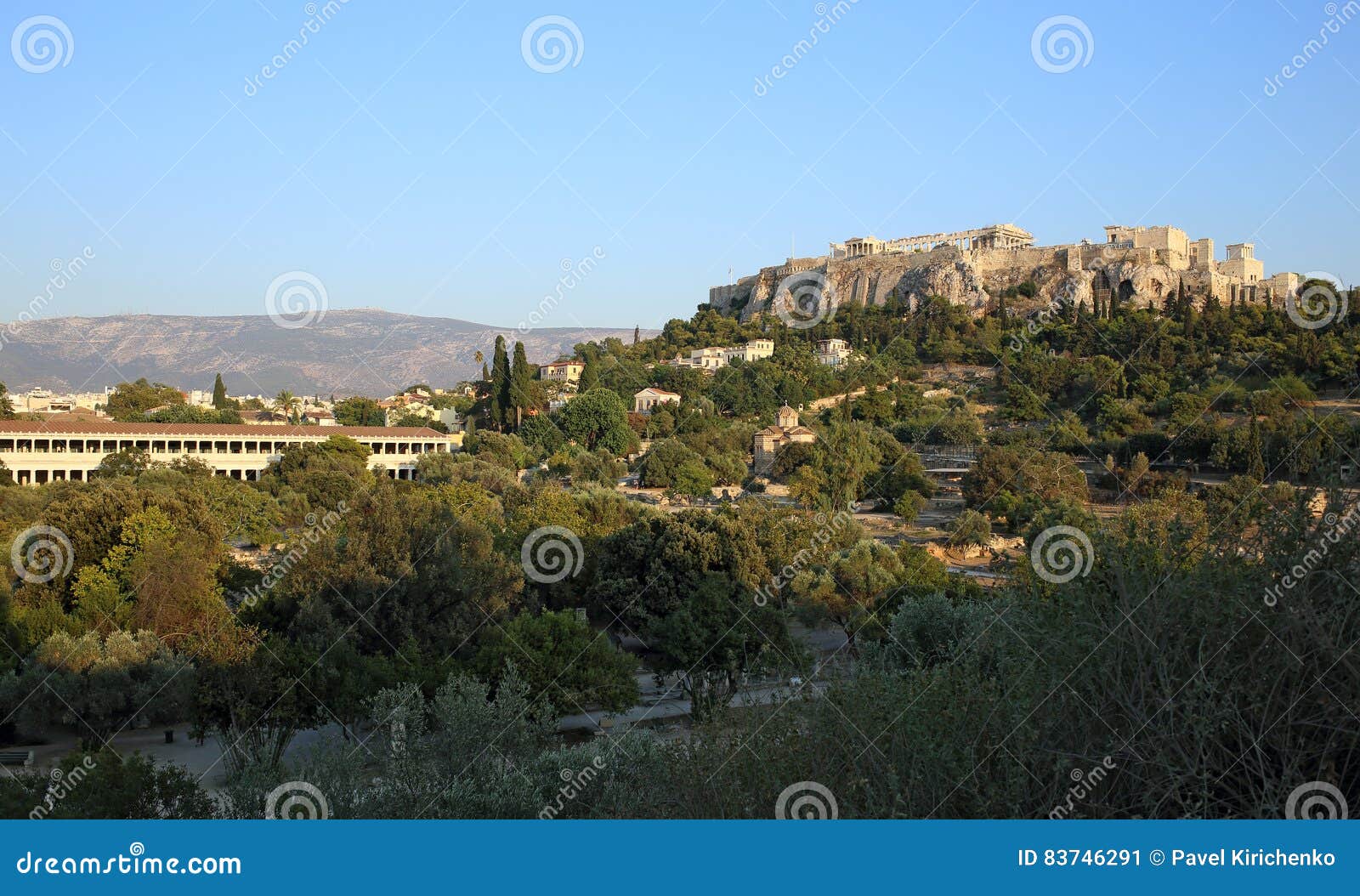 Acropolis View from the Ancient Agora Stock Image - Image of blue ...